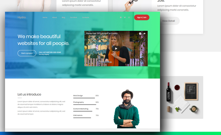 Hydro Free HTML5 Portfolio Website Template