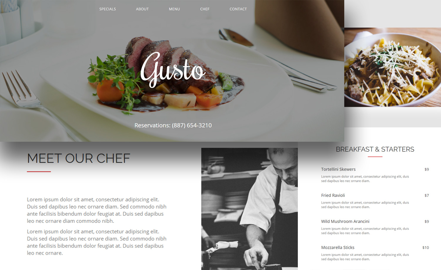 Gusto Free HTML5 Food Restaurant One Page Website Template